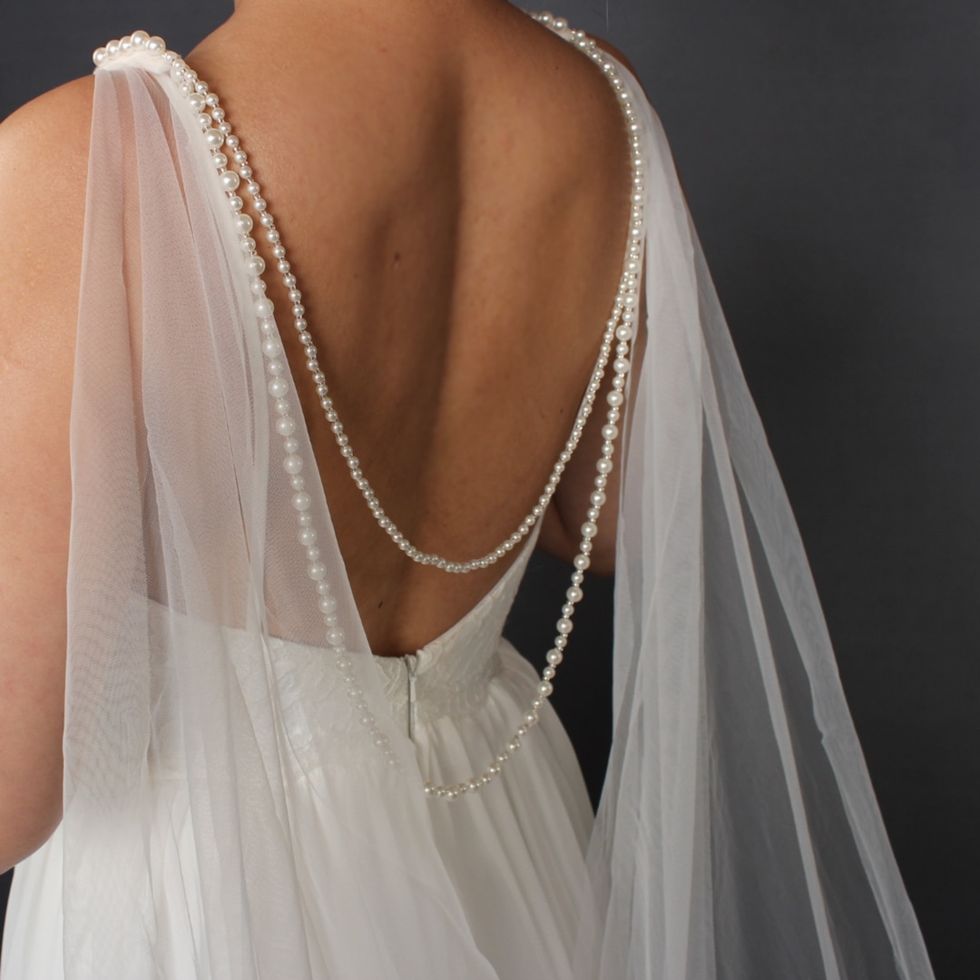 Wedding Dress Cape for Bridal Pearl Shawl Long Wedding Dress Coverups ...