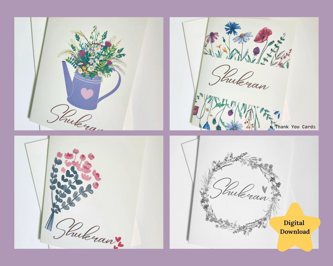 Digital Shukran Islamic Thank You Cards Set of 4 | Printable Muslim ...