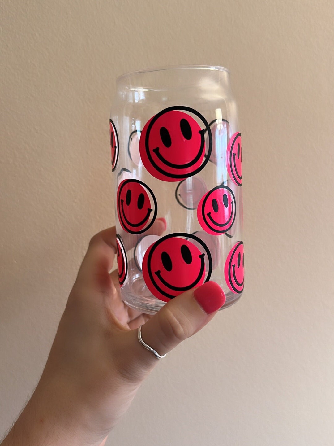 Happy Face Coffee Cup / Happy Face Can Glass / 16oz Libbey Cup / Happy ...