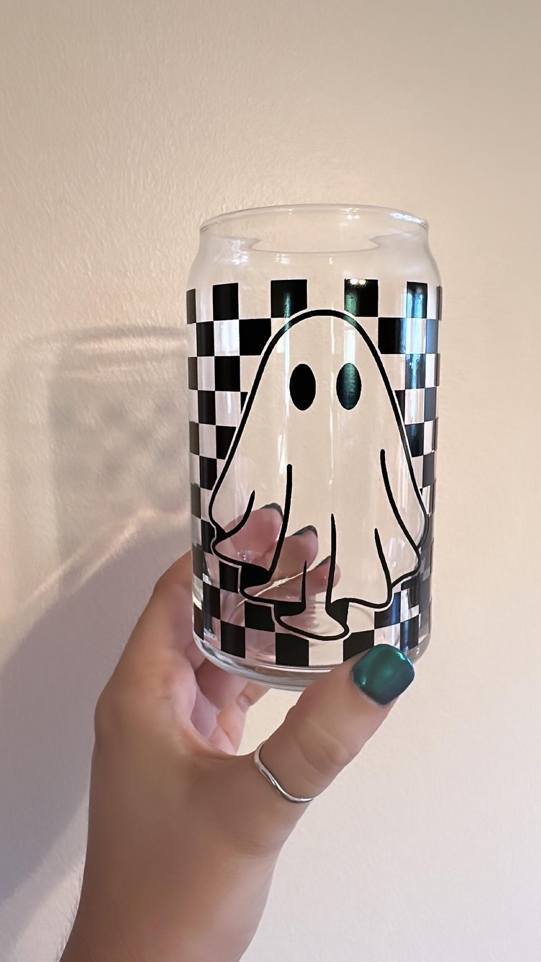 Checkered Ghost Glass Cup / Libbey Glass / Ghost Beer Can Glass ...