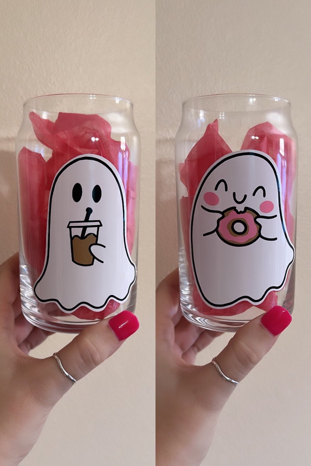 Ghost Halloween Cup / Cute Ghostie Cup / Iced Coffee Ghost / Pink Donut ...