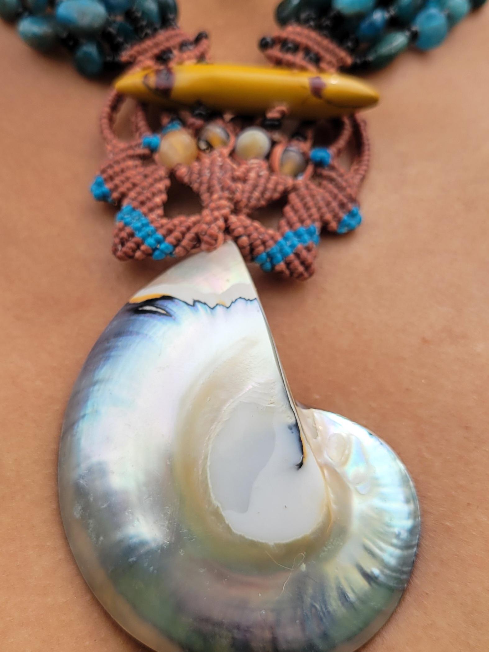 Ocean Heart Necklace – Nautilus Shell Pendant With Jasper Bar & Apatite ...