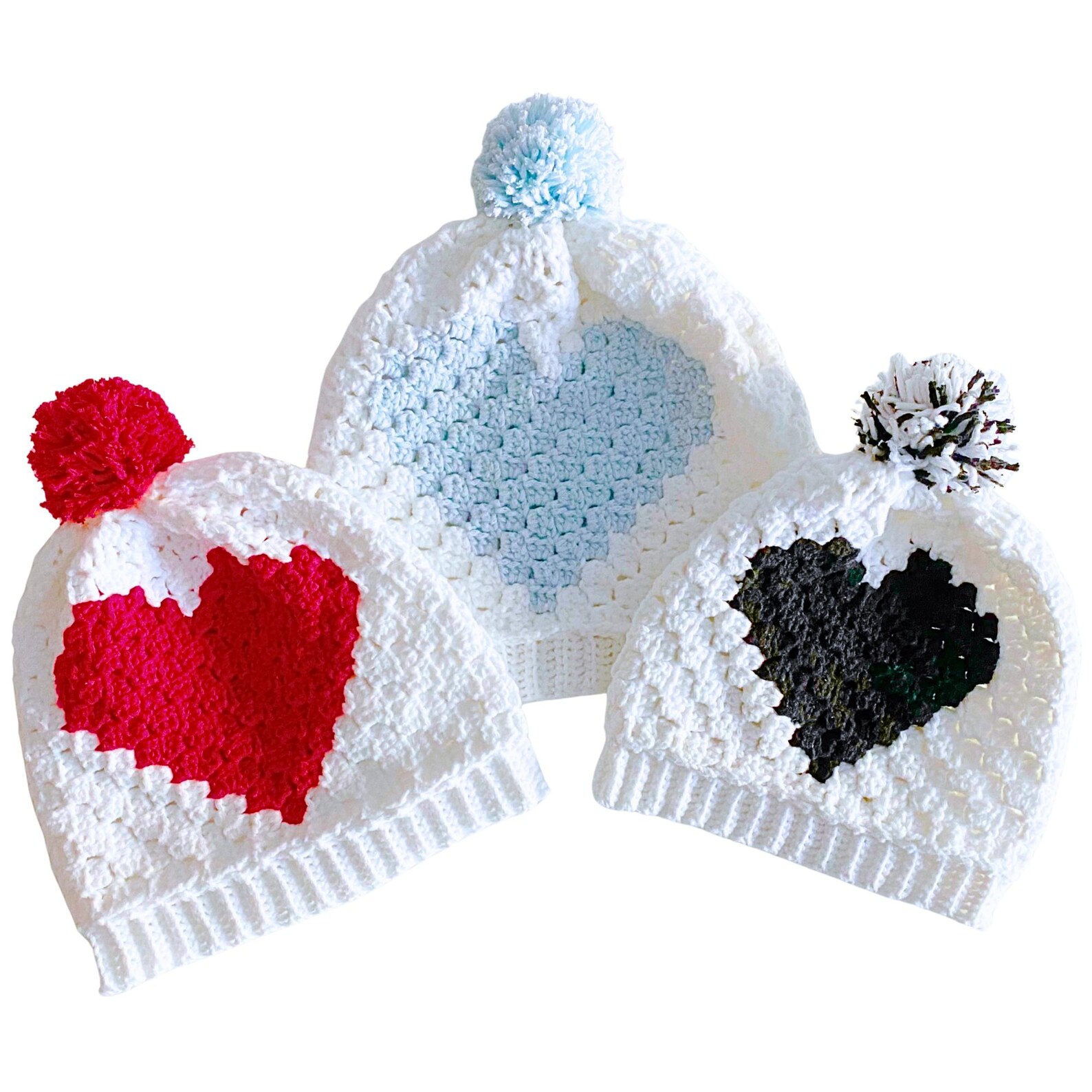 Heart Hat Crochet Pattern | C2C Graph, Toddler to Adult Sizes (digital ...