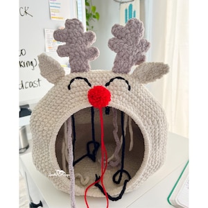 Reindeer Crochet Cat Bed Pattern • Cat Pod Pattern • Cat Cave Pattern ...