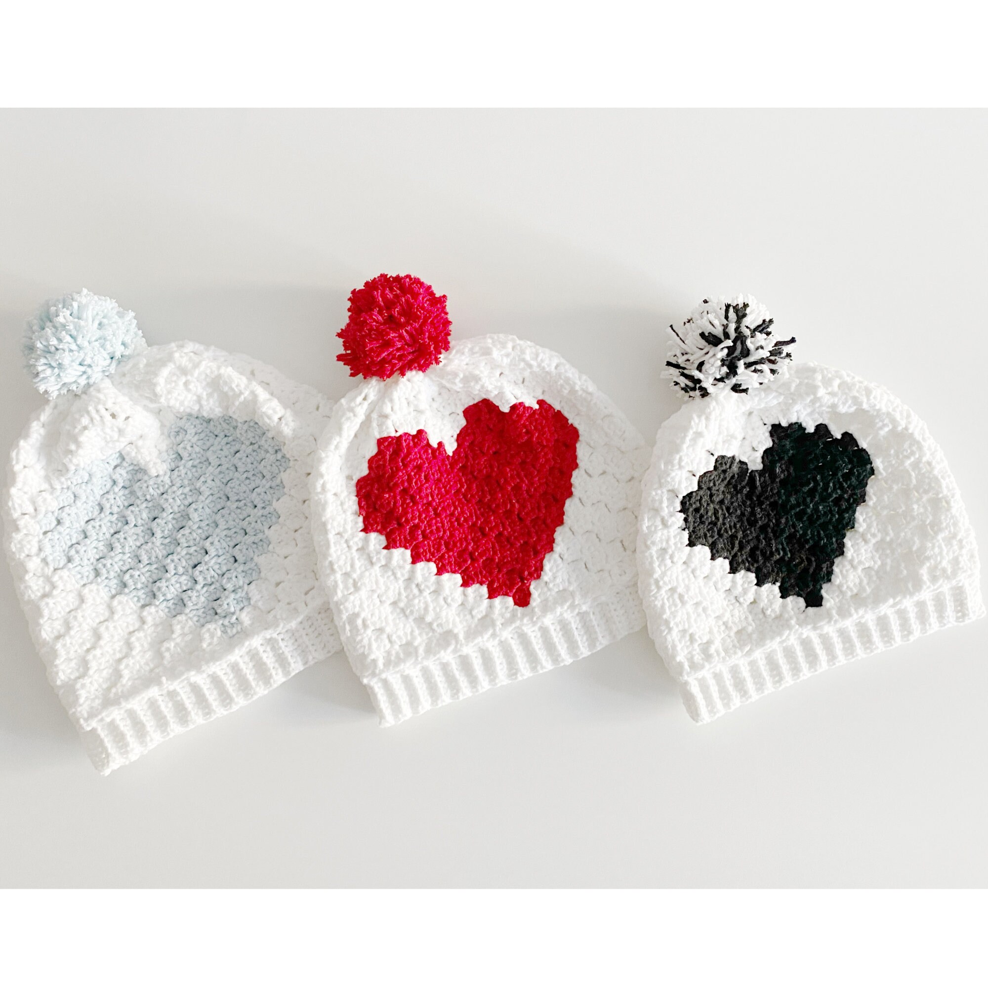 3 Sizes Heart Hat Crochet Pattern Corner to Corner c2c - Etsy