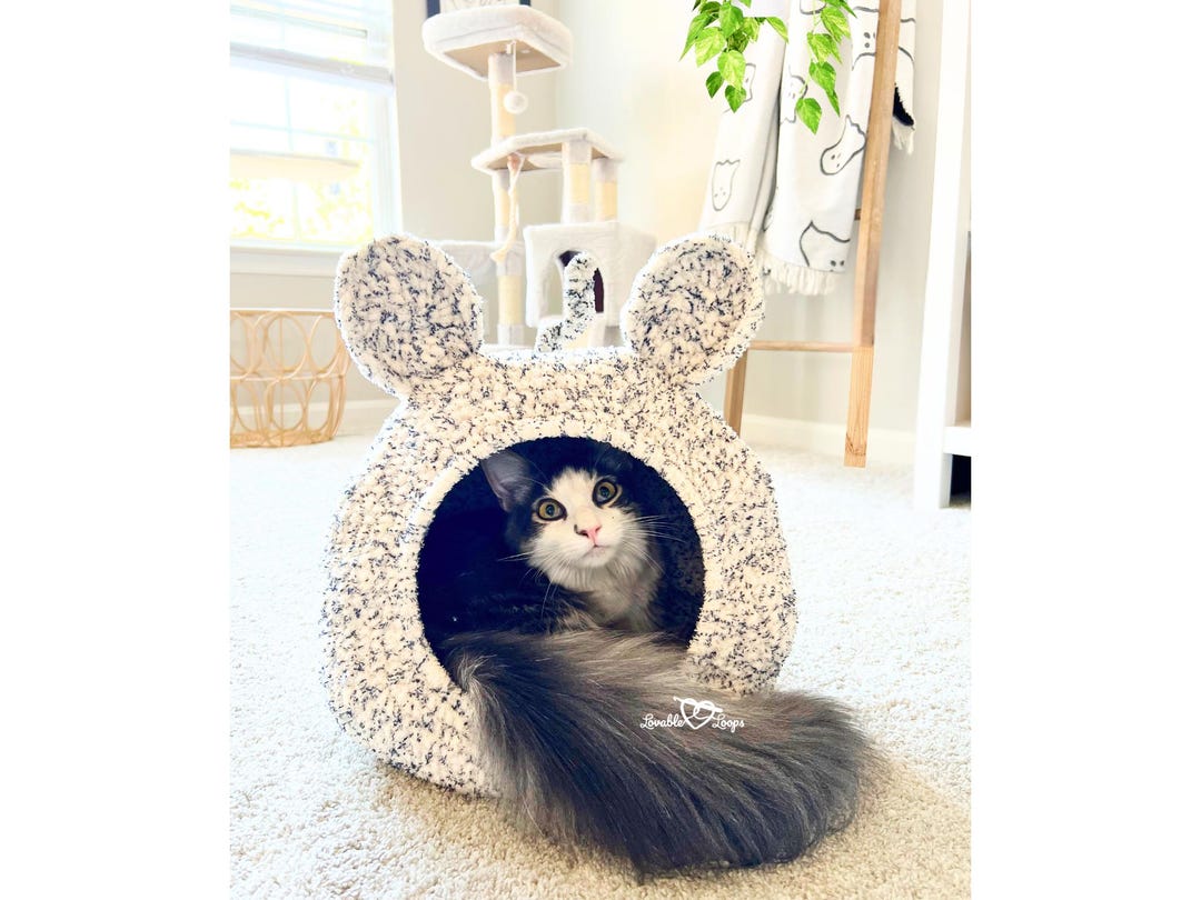Boho Mouse Ears Crochet Cat Pod Pattern • Crochet Cat Bed Pattern • Cat ...