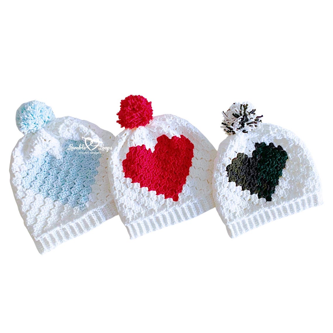 Heart Hat Crochet Pattern | C2C Graph, Toddler to Adult Sizes (digital ...