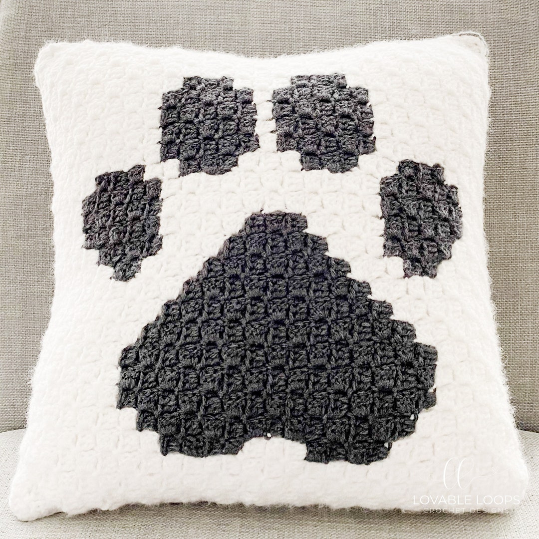 Paw Print Pillow Crochet Pattern Corner to Corner c2c Paw Print Pillow ...