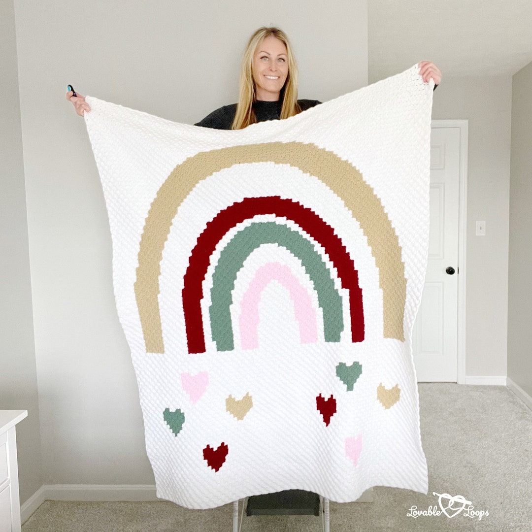 C2c Falling Hearts Rainbow Blanket | Corner to Corner Crochet Blanket ...