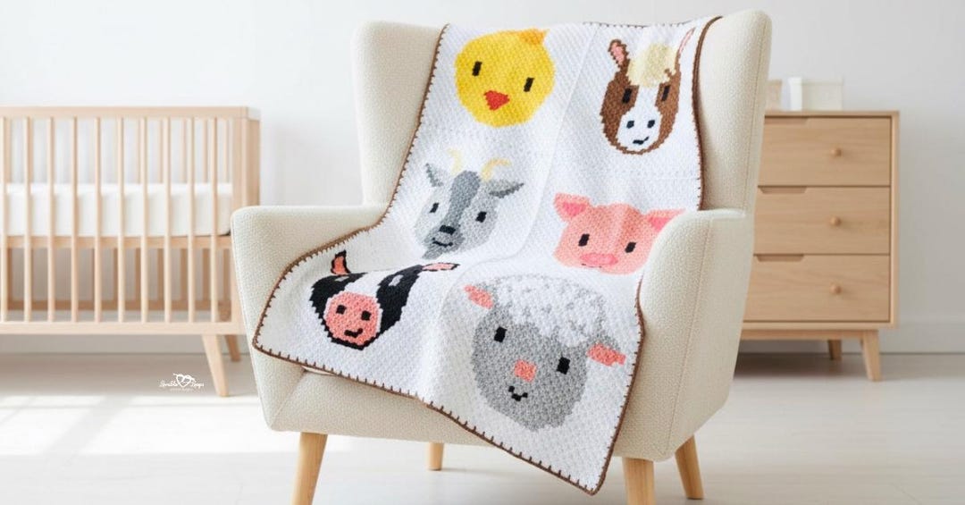 C2C Crochet Farm Animal Blanket Pattern, Cow Pig Sheep Goat Horse Chick ...