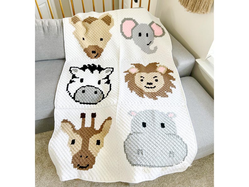 Safari Animals C2C Crochet Baby Blanket Pattern, Six Panel Nursery PDF ...