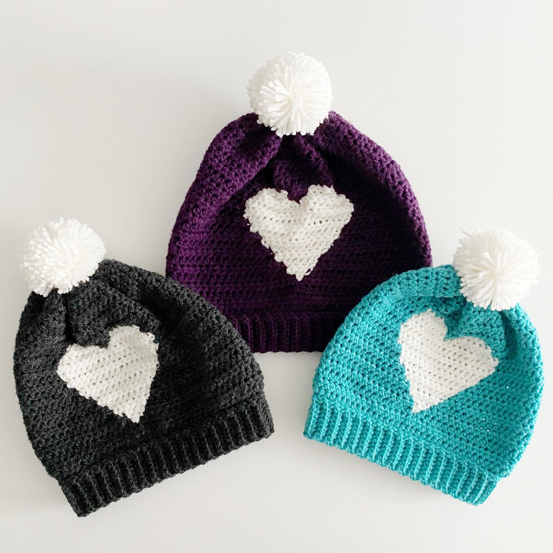 3 Sizes Heart Hat Crochet Pattern Half Double Crochet hdc Heart Hat ...
