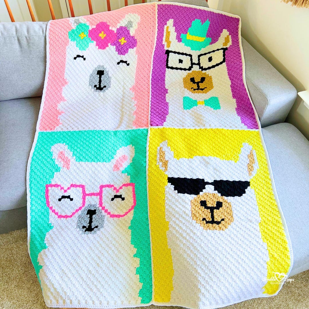 C2C Llama Blanket Crochet Pattern | Colorful Baby Afghan PDF | Corner ...