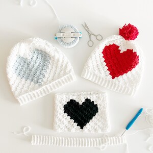 3 Sizes Heart Hat Crochet Pattern Corner to Corner c2c Heart Hat ...