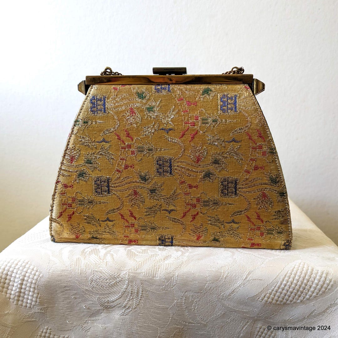 Vintage Edwards Gold Brocade/black Convertible Evening Bag - Etsy