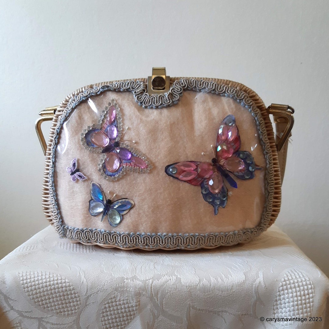 Saks Fifth Avenue Wicker and Vinyl Handbag With Butterfly Design - Etsy
