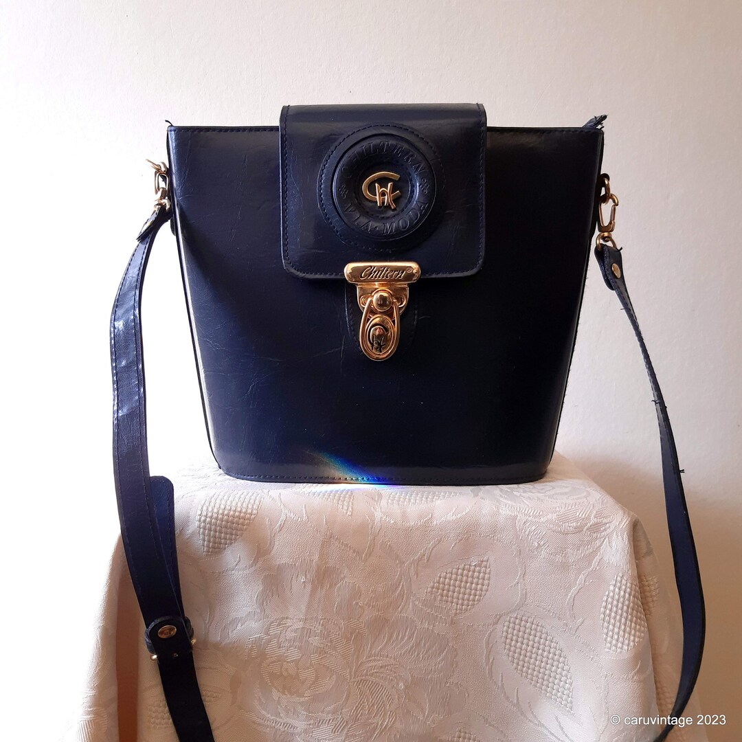 Vintage Chiltern Navy Blue Faux Leather Rigid Bucket Style Shoulder Bag ...
