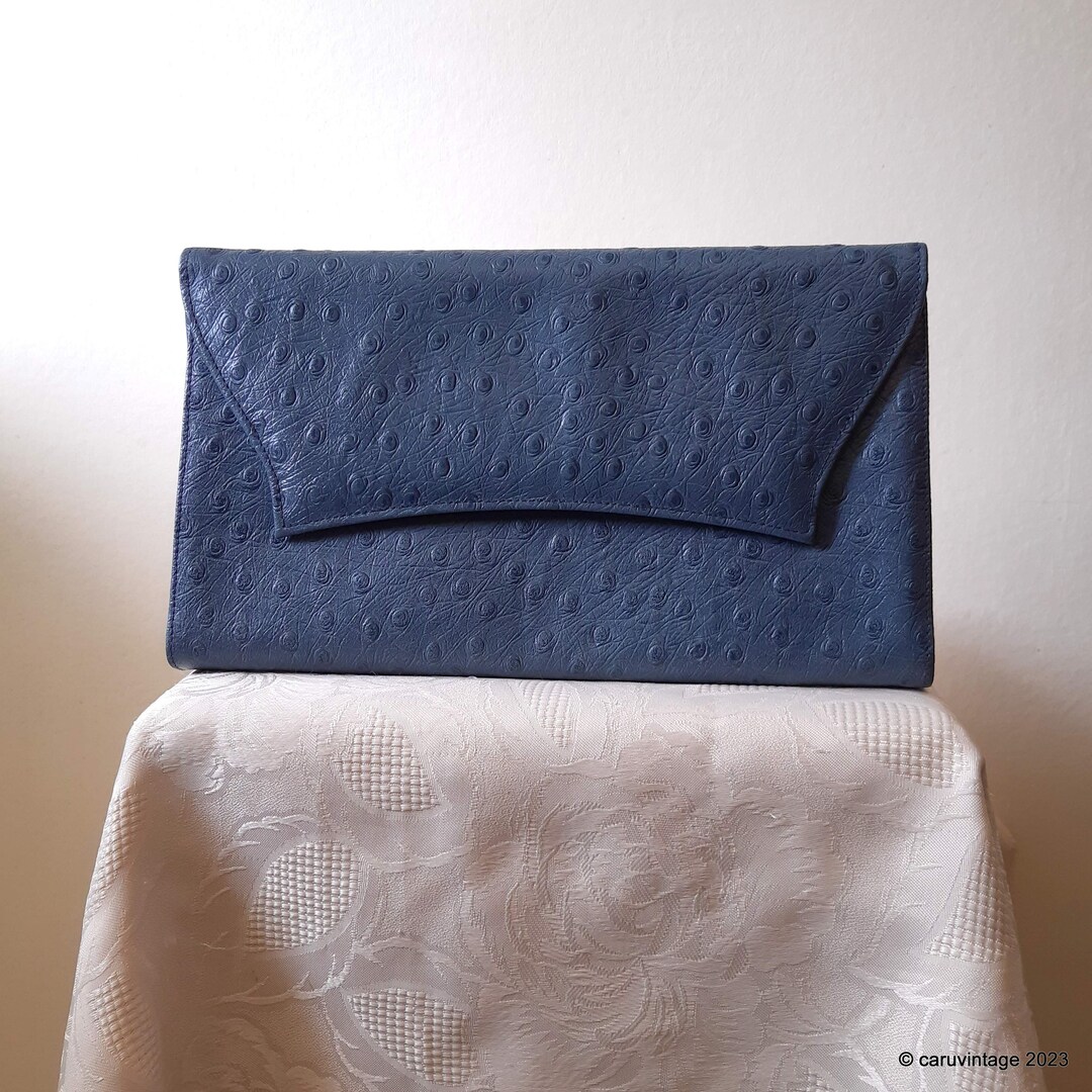 Vintage Slate Blue Grey Ostrich Effect Clutch Bag - Etsy