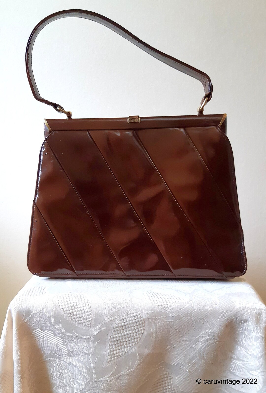 Lodix Rich Chocolate Brown Patent Leather Handbag - Etsy
