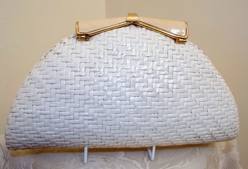 Rodo white glazed wicker large clutch bag with enamelled clasp | Etsy