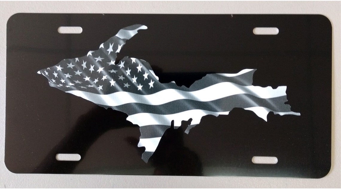 U.P. Michigan Upper Michigan Yooper American Flag Grey Scale License ...