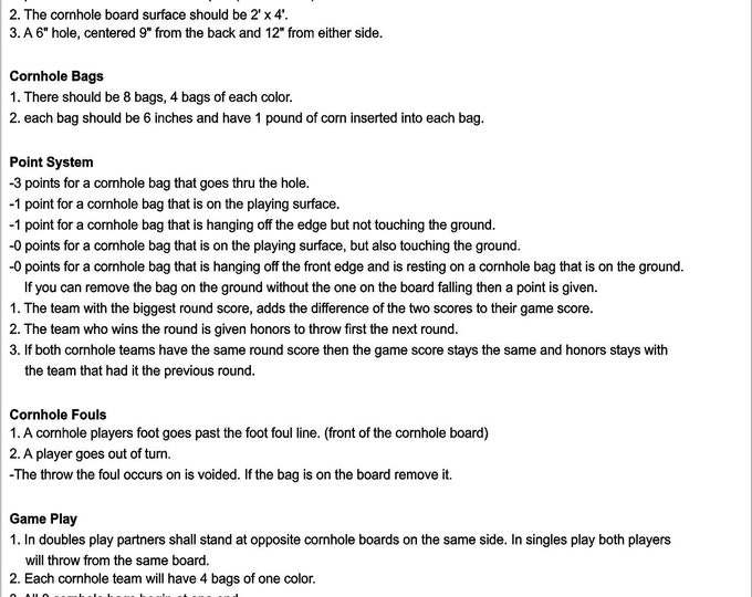 Cornhole Board Game Rules Printable File Eps Pdf Jpg Digital Download ...
