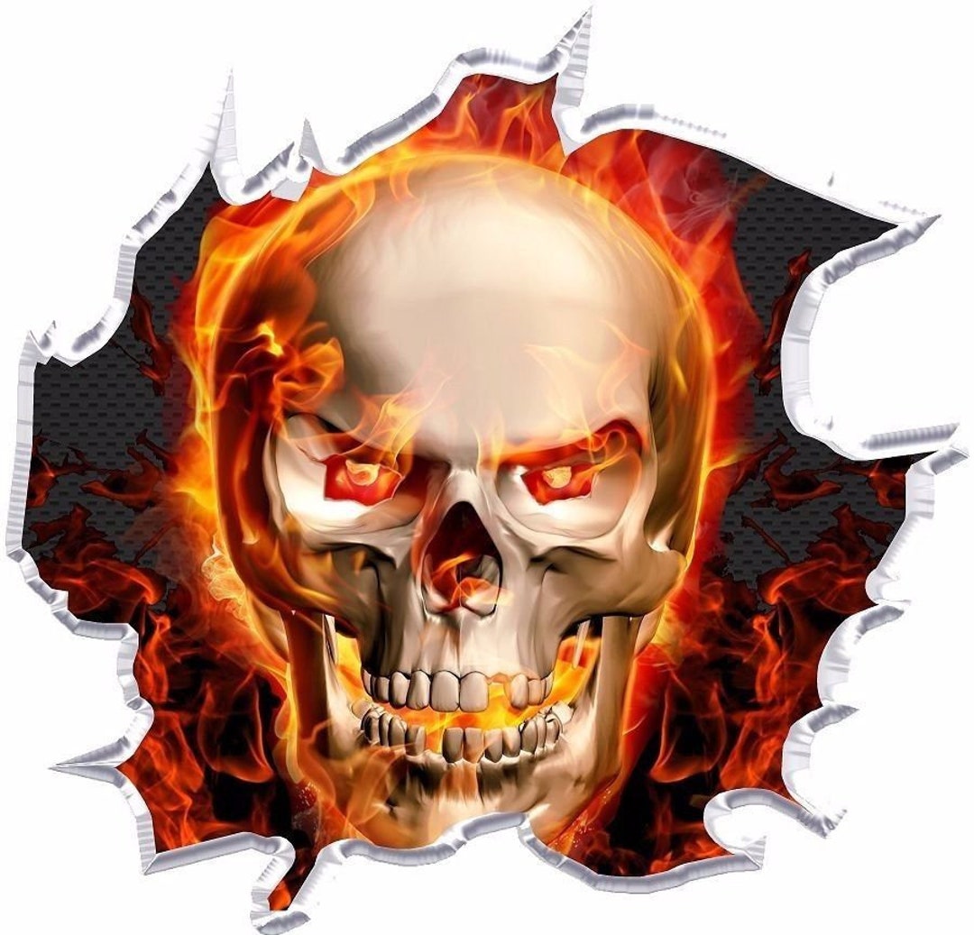 Ripped Flaming Skull Race Car Go Kart Golf Cart Motorcycle Hood Window ...