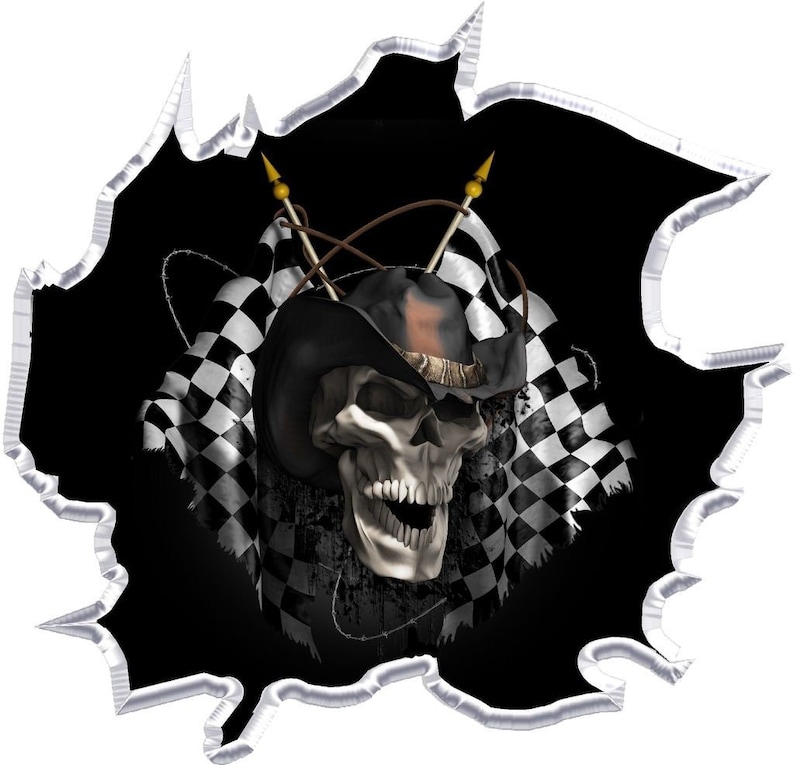 Ripped Checkered Racing Skull Race Car Go Kart Golf Cart - Etsy