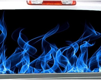 Fire Flames Checkered Racing Flag Cowboy Skull Mural Rear Window View ...