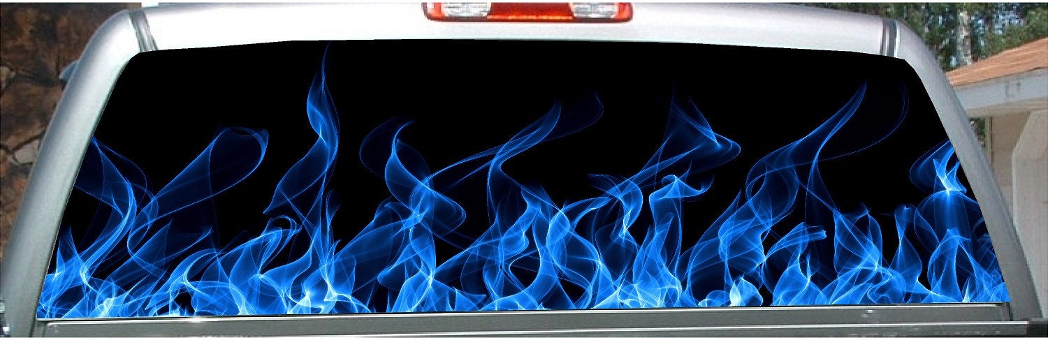 Blue Fire Flames Rear Window View Thru Vinyl Graphic Decal - Etsy