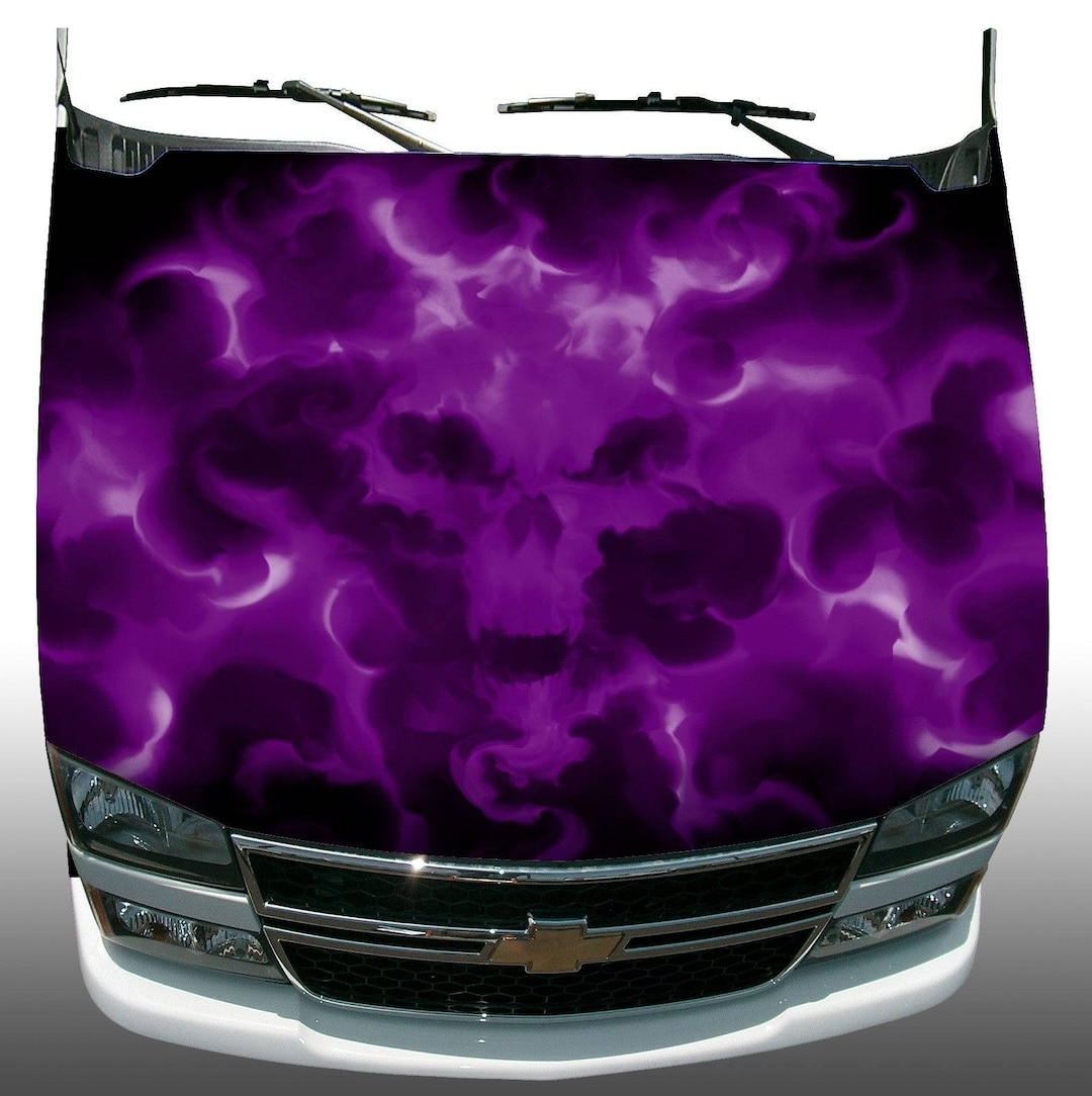 Purple Ghost Skull Flame Fire Hood Wrap Wraps Vehicle Sticker Vinyl ...