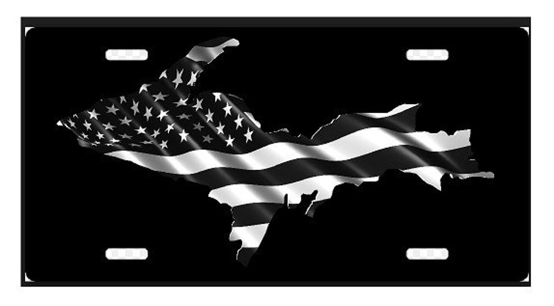 U.P. Michigan Upper Michigan Yooper American Flag Grey Scale License ...