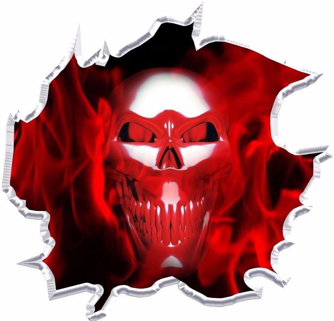 Ripped Flaming Red Skull Race Car Go Kart Golf Cart Motorcycle Hood ...