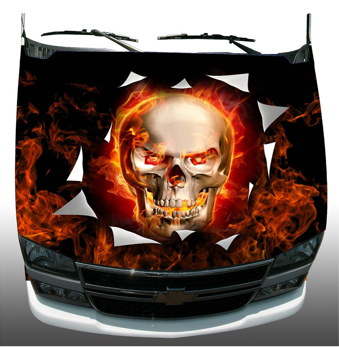 Skull Rip Fire Flames Hood Wrap Wraps Vehicle Sticker Vinyl Graphic ...