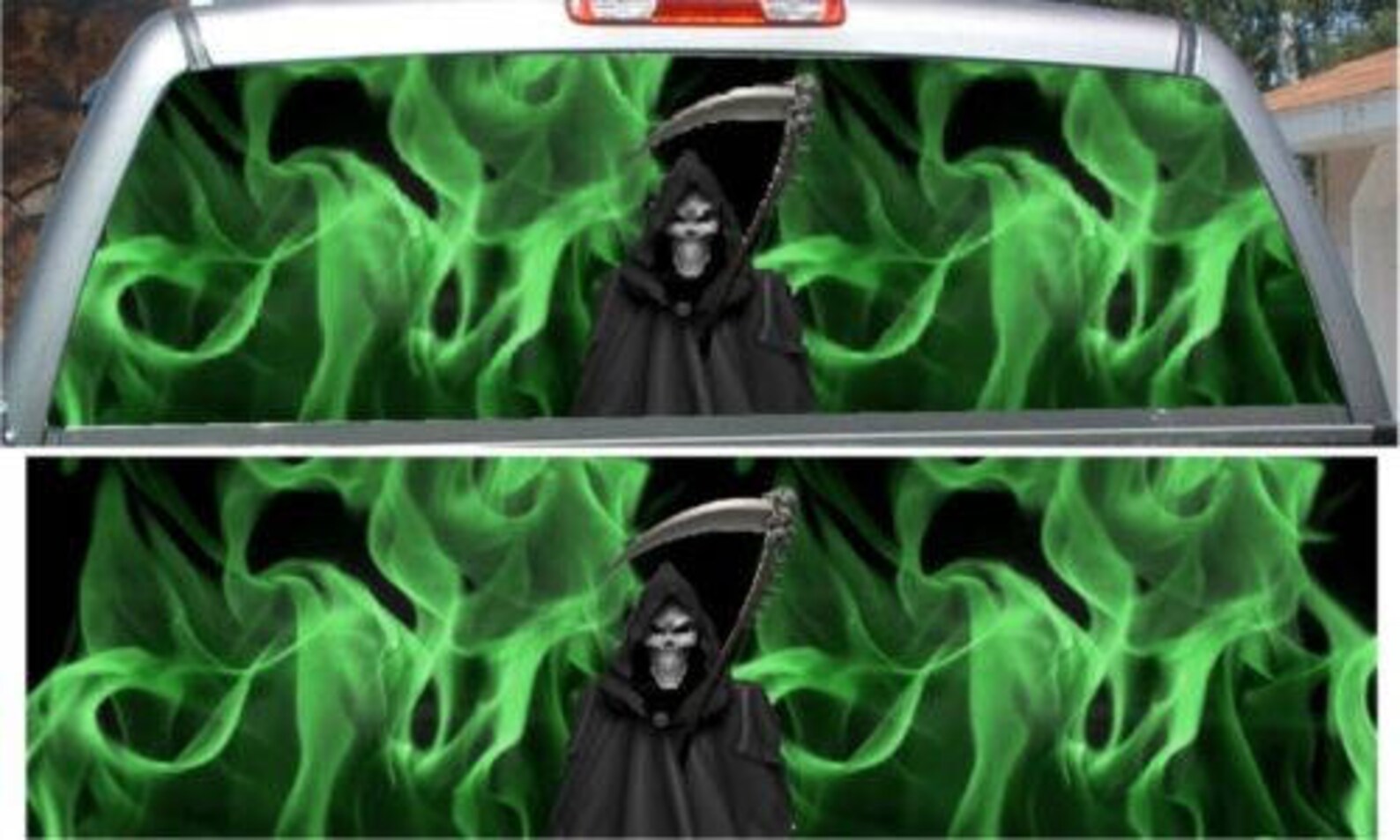 Green Fire Flames Grim Reaper Rear Window View Thru Vinyl - Etsy