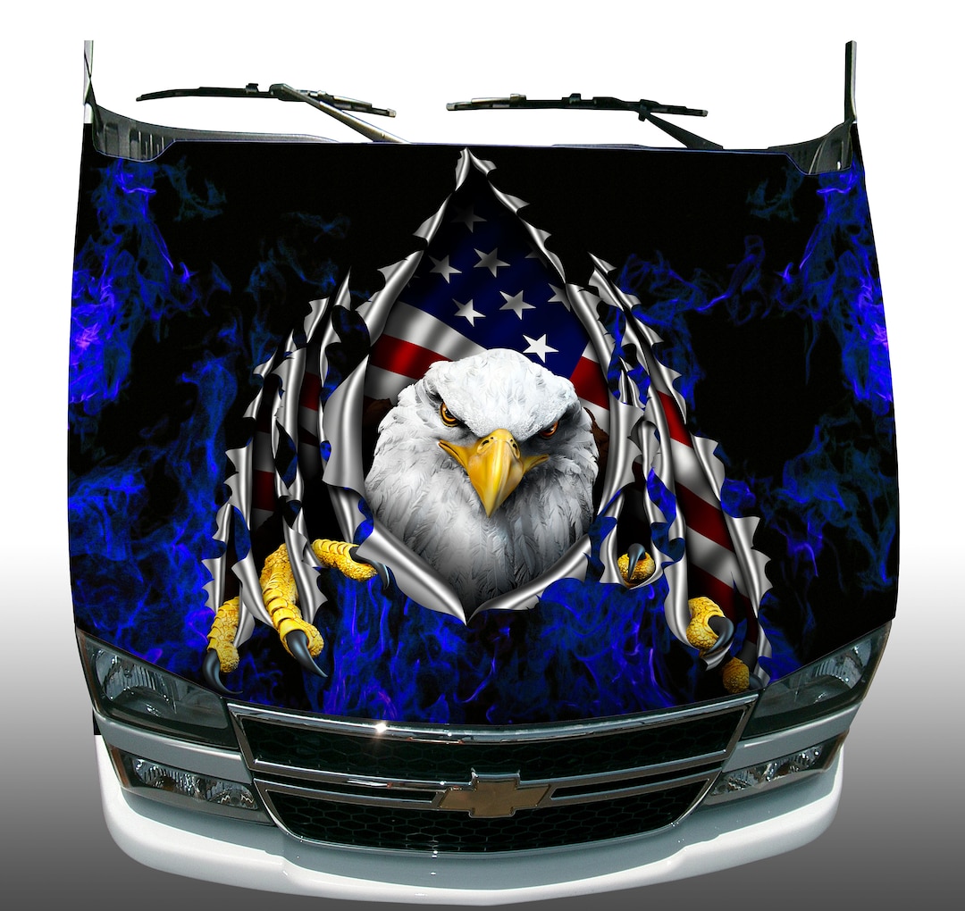 American Flag Eagle Rip Blue Flame Fire Car Truck Hood Wrap Vinyl ...