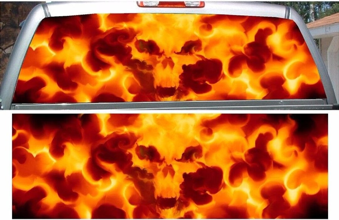 Fire Flames Skull Mural Rear Window View Thru Vinyl Graphic Decal - Etsy