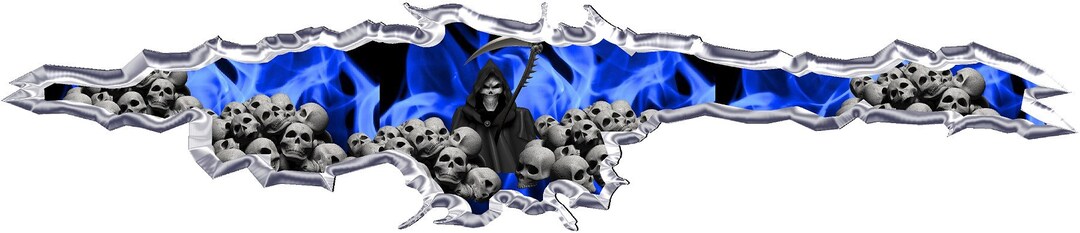 Blue Grim Reaper Skulls Rip Style 2 Motorcycle Dirt Bike Go Kart Race ...