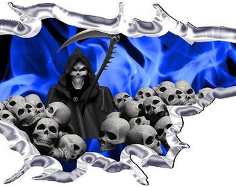 Blue Flame Fire Grim Reaper Rip Motorcycle Dirt Bike Go Kart | Etsy