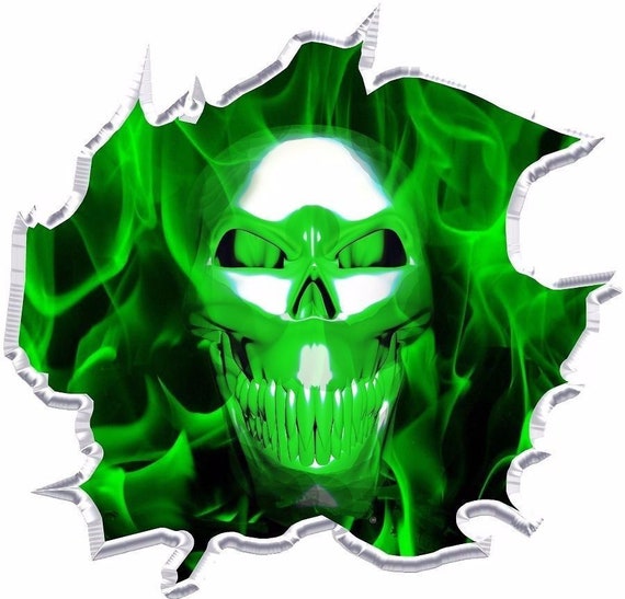 Green Flaming Skull