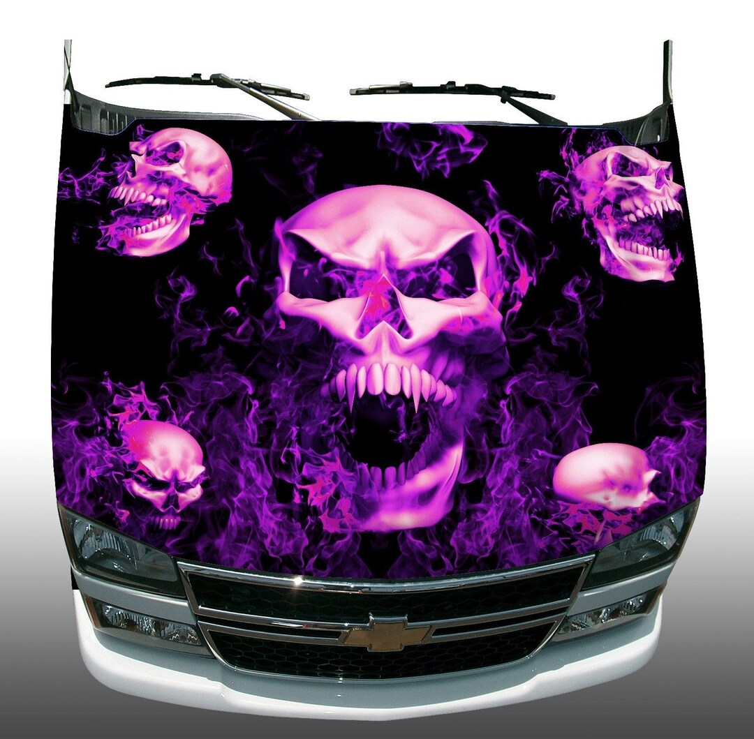 Screaming Skulls Purple Flame Fire Hood Wrap Wraps Sticker Vinyl Decal ...