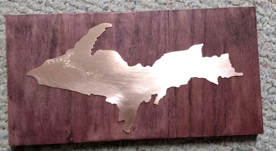 Upper Michigan U.P. Yooper Polished Copper and Oak Sign Wall Art 6 X 11 ...