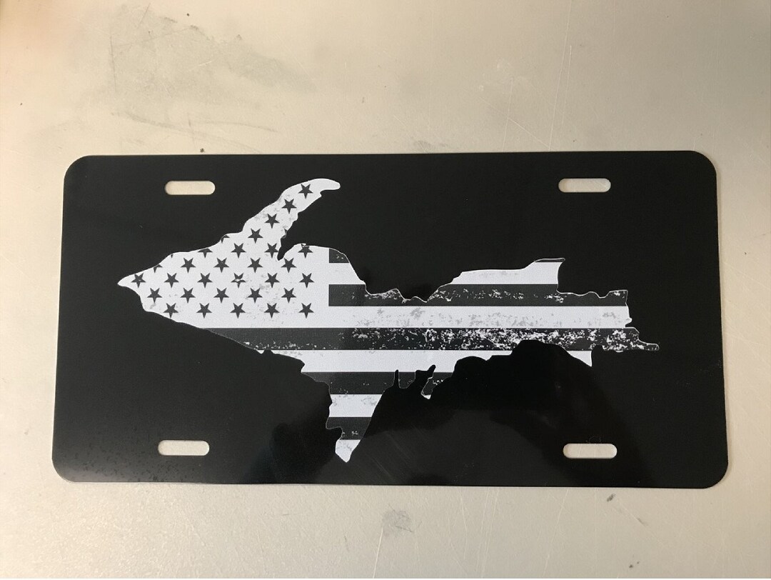 U.P. Michigan Upper Michigan Yooper American Flag Grey Scale Distressed ...