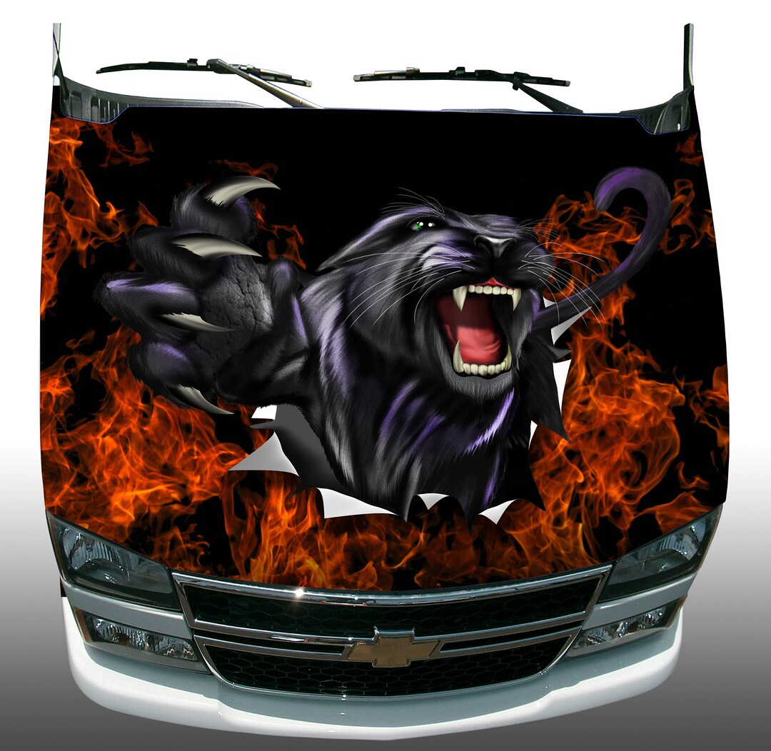 Black Panther Rip Flame Fire Hood Wrap Wraps Sticker Vinyl Decal ...