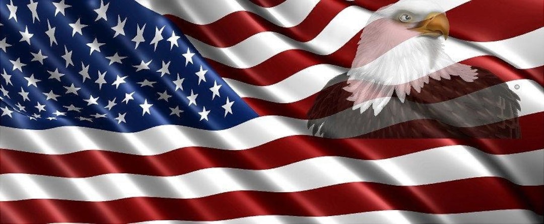 American Flag Faded Bald Eagle Head Upper Right Patriotic Mural ...