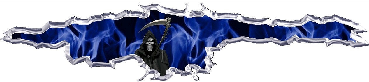 Blue Flame Fire Grim Reaper Rip Motorcycle Dirt Bike Go Kart Race Car ...