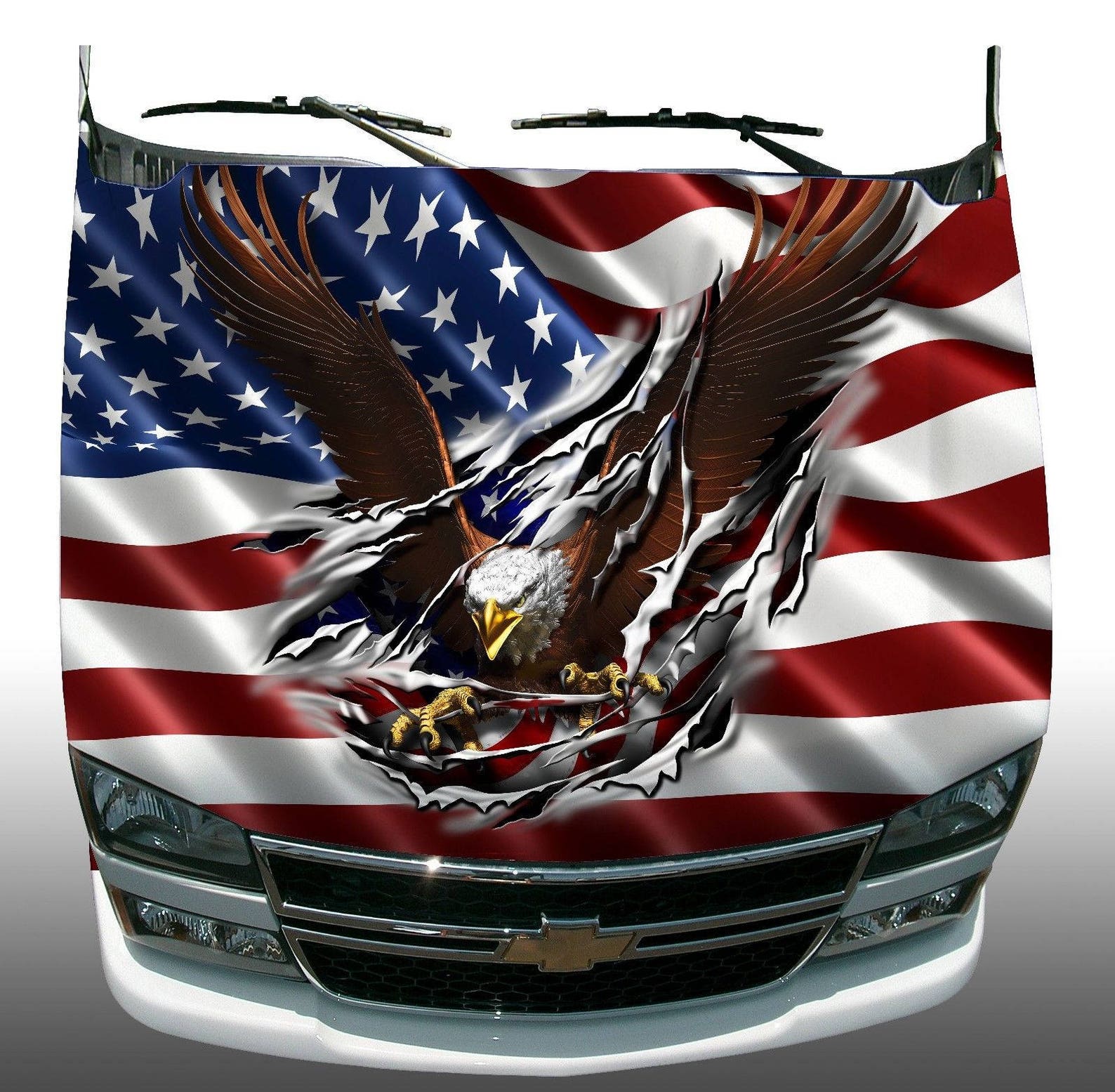 American Flag Flying Eagle Tear Rip Hood Wrap Wraps Sticker Vinyl Decal ...
