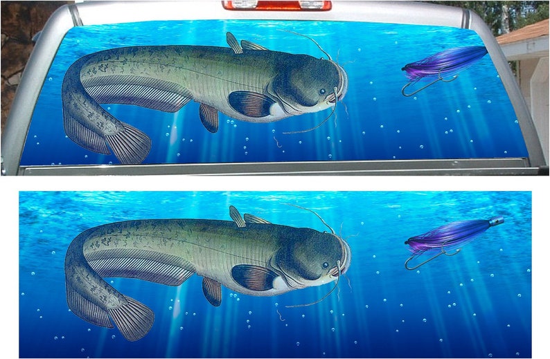 Catfish Fishing Underwater Seascape Mural Rear Window View Thru Vinyl ...