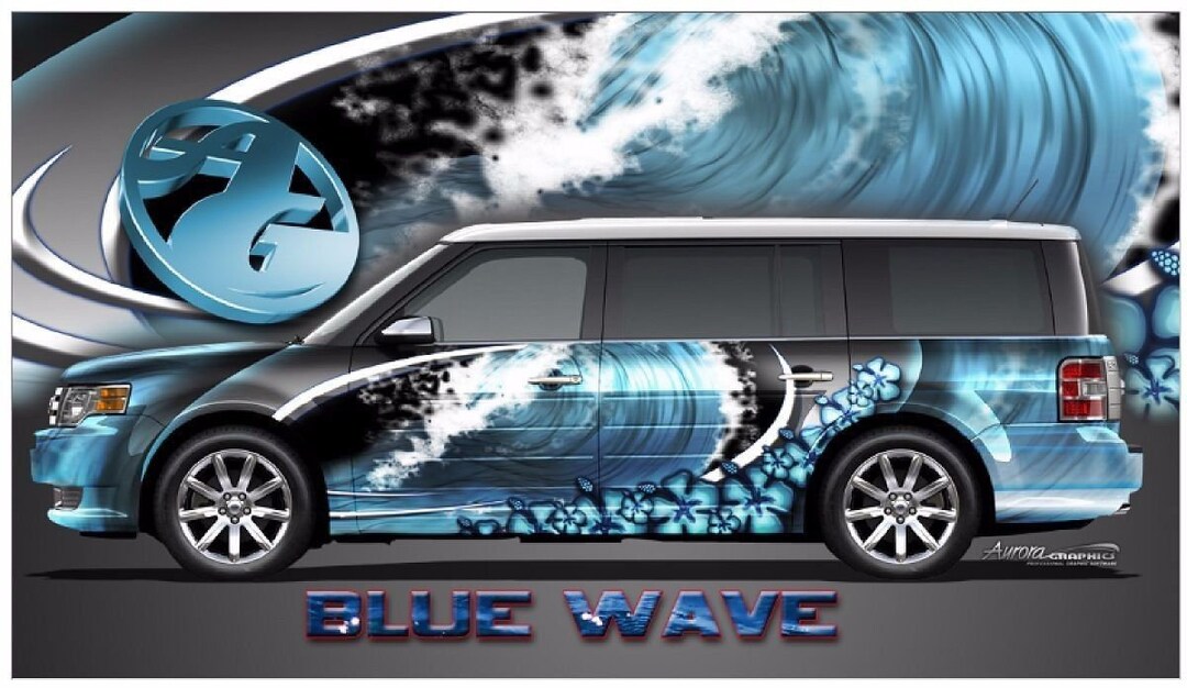 Blue Wave Hibiscus Motorcycle Dirt Bike Go Kart Race Car Golf Cart Semi ...