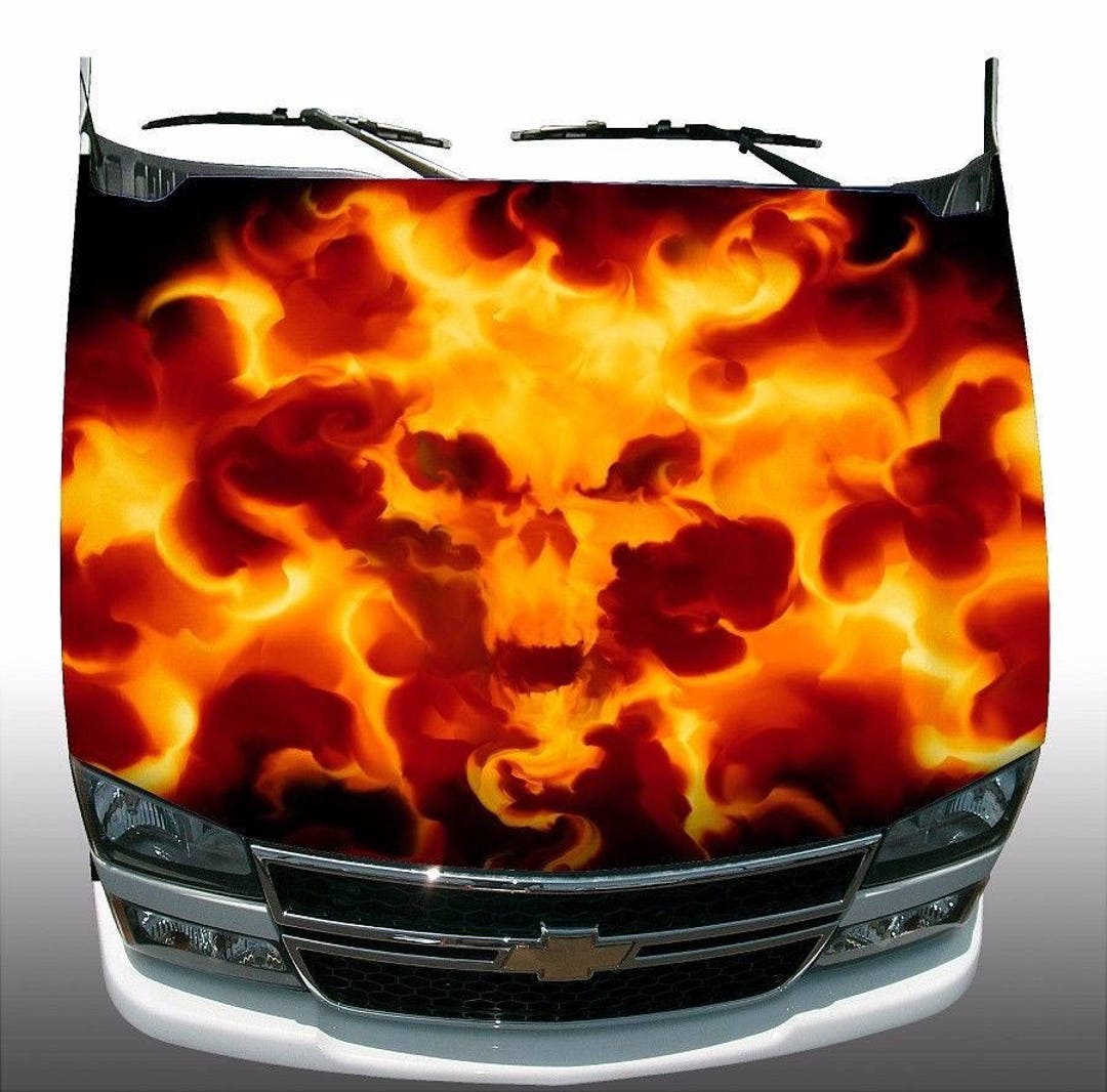 Skull Fire Flame Hood Wrap Wraps Sticker Vinyl Decal Graphic - Etsy